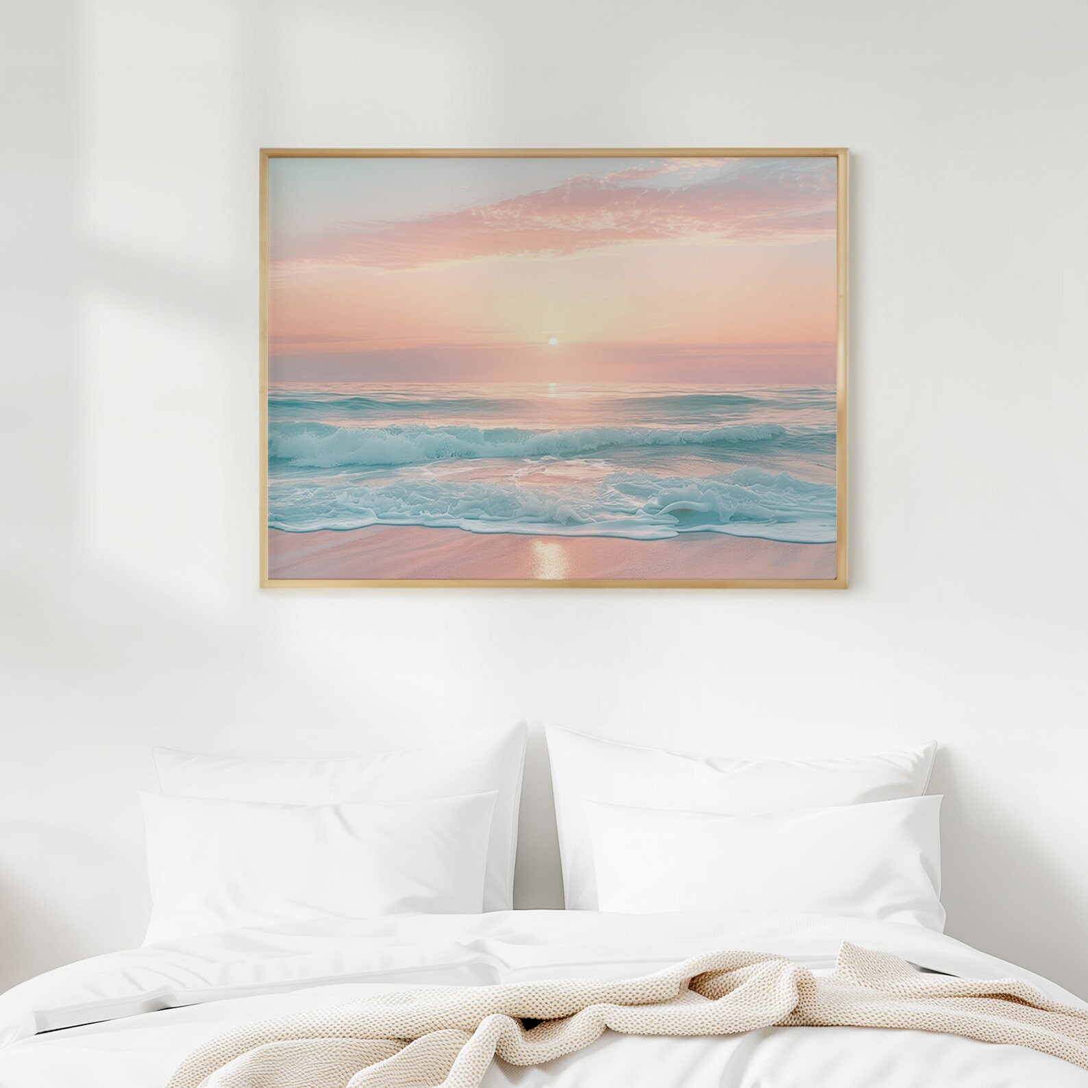 Beautiful Pastel Horizontal Sunset Ocean Beach Print Wall Art, Boho ...