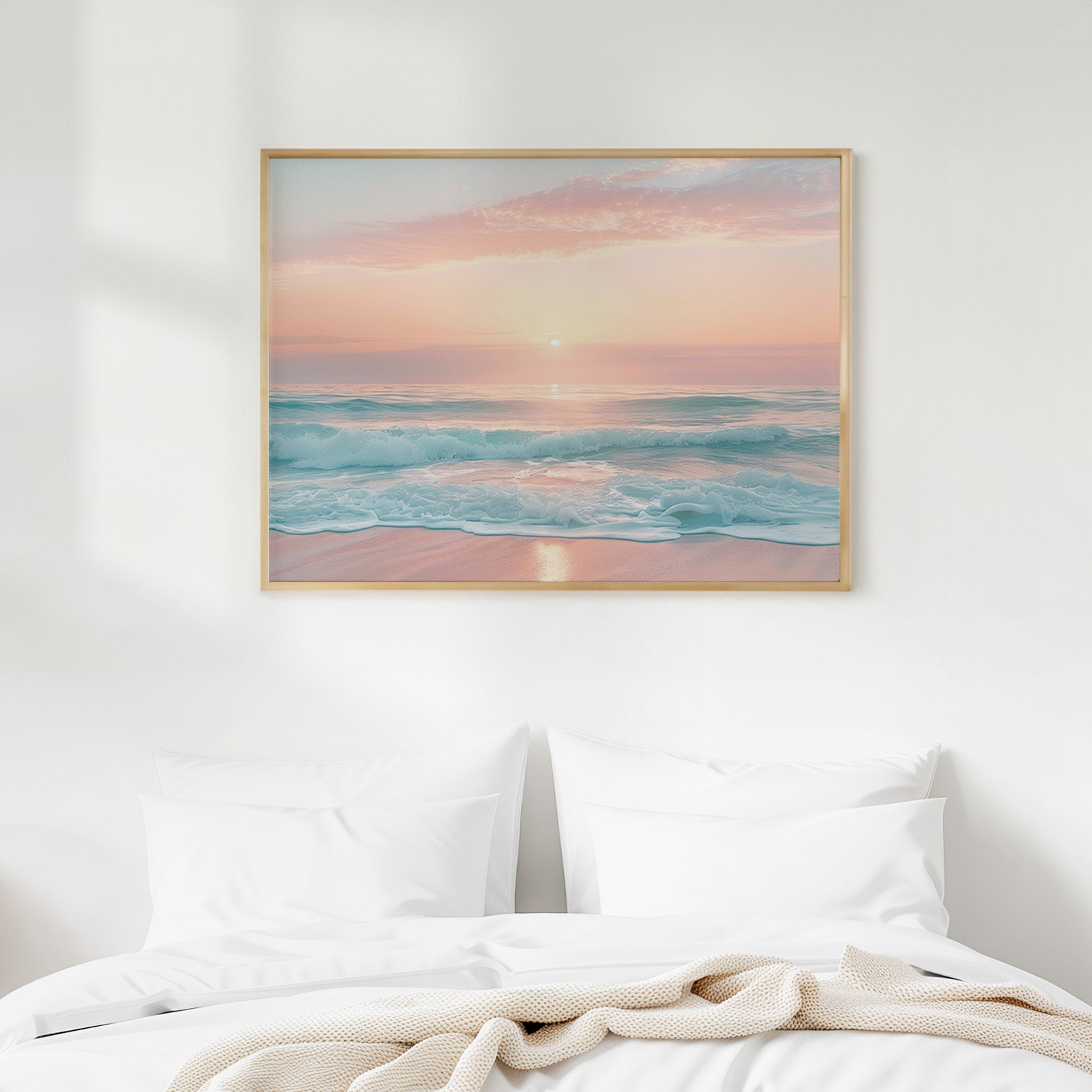 Beautiful Pastel Horizontal Sunset Ocean Beach Print Wall Art, Boho ...