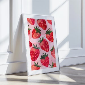 Cute Strawberry Print Botanical Poster, Summer Fruits Print, Fruits ...
