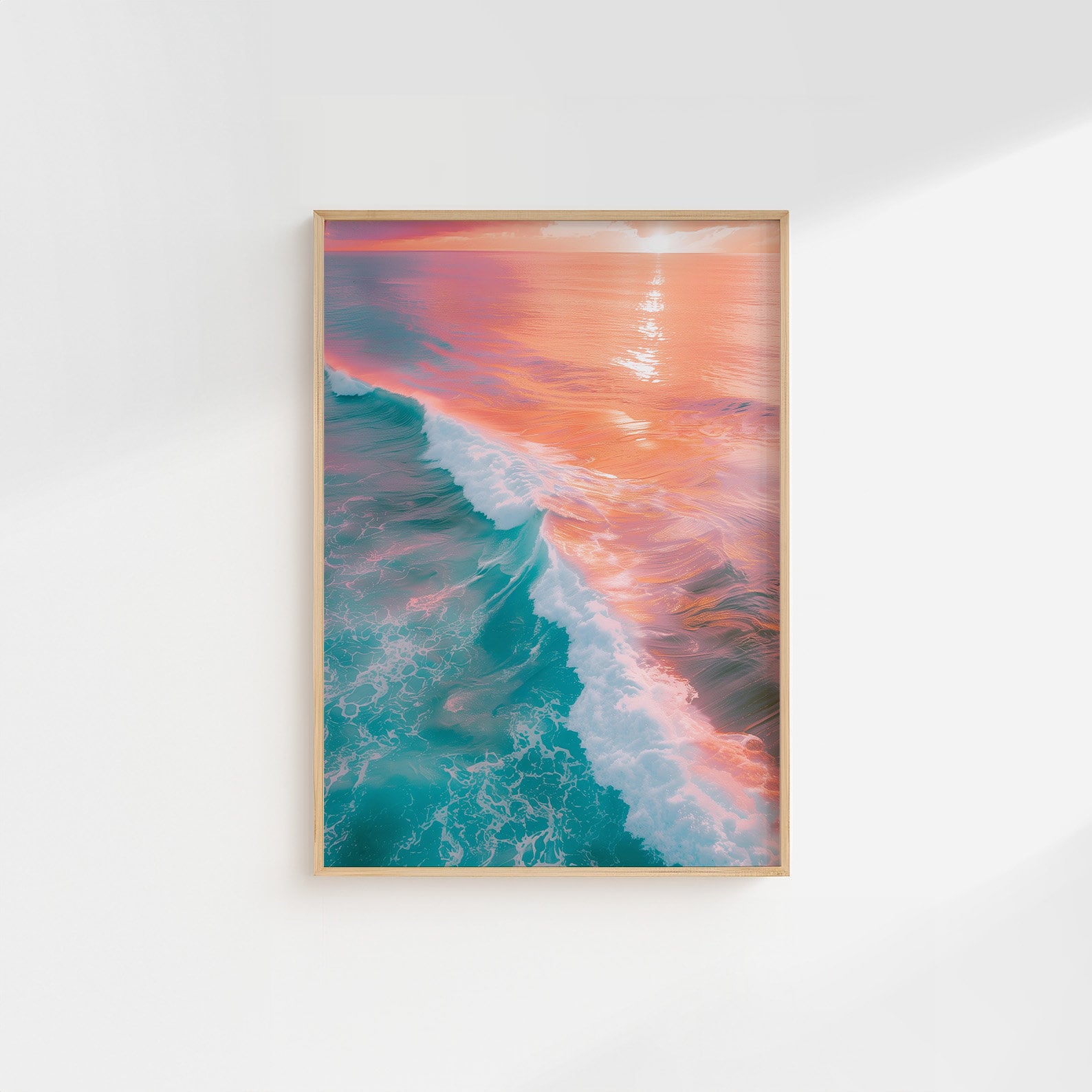 Ocean Wave and Pastel Sunset Print Wall Art, Tropical Coastal Prints ...