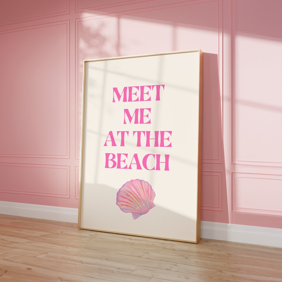 Meet Me at the Beach Pink Coastal Poster, Beach Poster Printable Cute ...