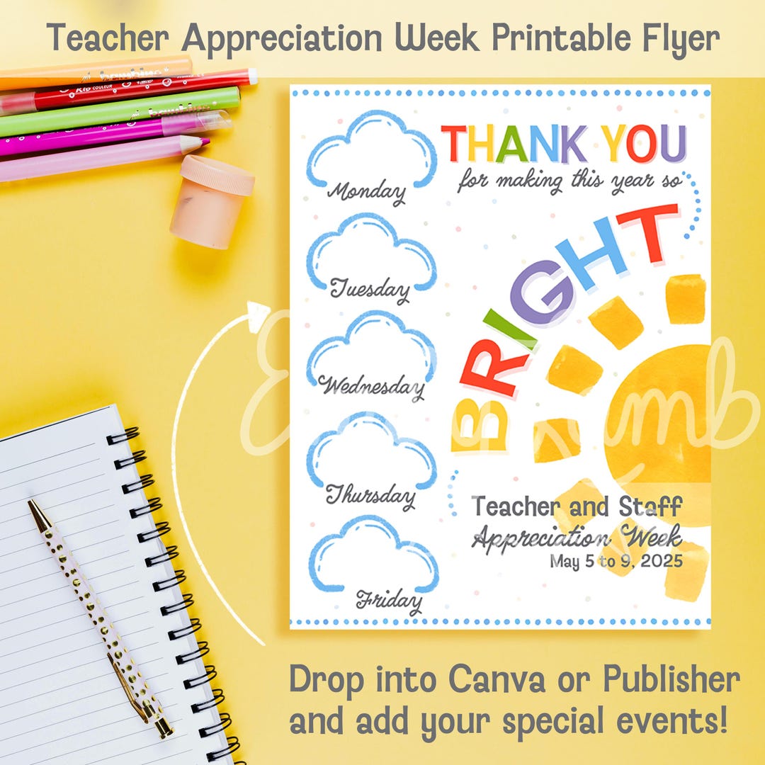 Teacher Appreciation Week Flyer Printable Digital Download Teacher ...