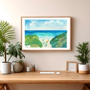 Okinawa Beach Art Print Digital Beach Print Okinawa Watercolor Wall Art ...