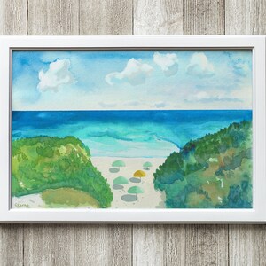 Okinawa Beach Art Print Digital Beach Print Okinawa Watercolor Wall Art ...