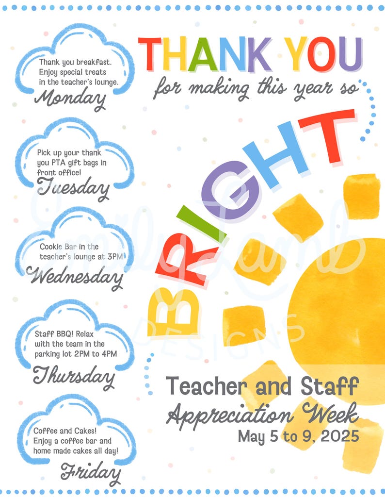 Teacher Appreciation Week Flyer, Printable Template (PDF, JPG) - Etsy