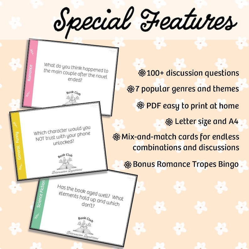 Printable Book Club Discussion Cards | 100+ Questions, Customizable ...