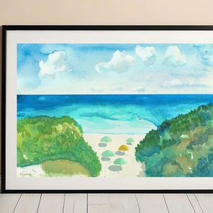 Okinawa Beach Art Print Digital Beach Print Okinawa Watercolor Wall Art ...