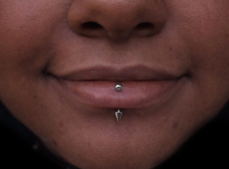 Vertical Labret Curved Barbell Lip and Eyebrow Piercing: Internally ...