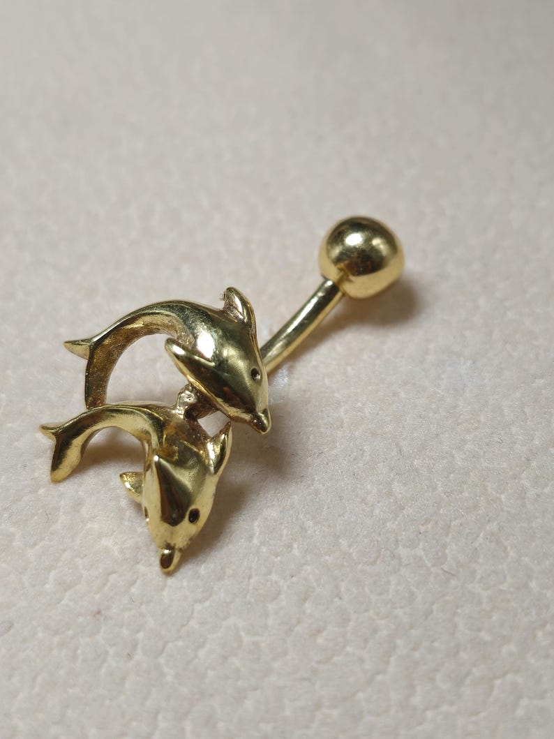 14K Gold Dolphin Belly Bar: Handmade Navel Ring (14G 10MM) - Etsy