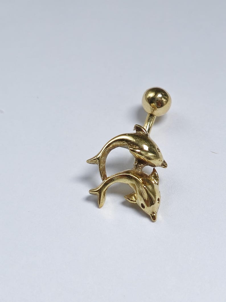 14K Gold Dolphin Belly Bar: Handmade Navel Ring (14G 10MM) - Etsy