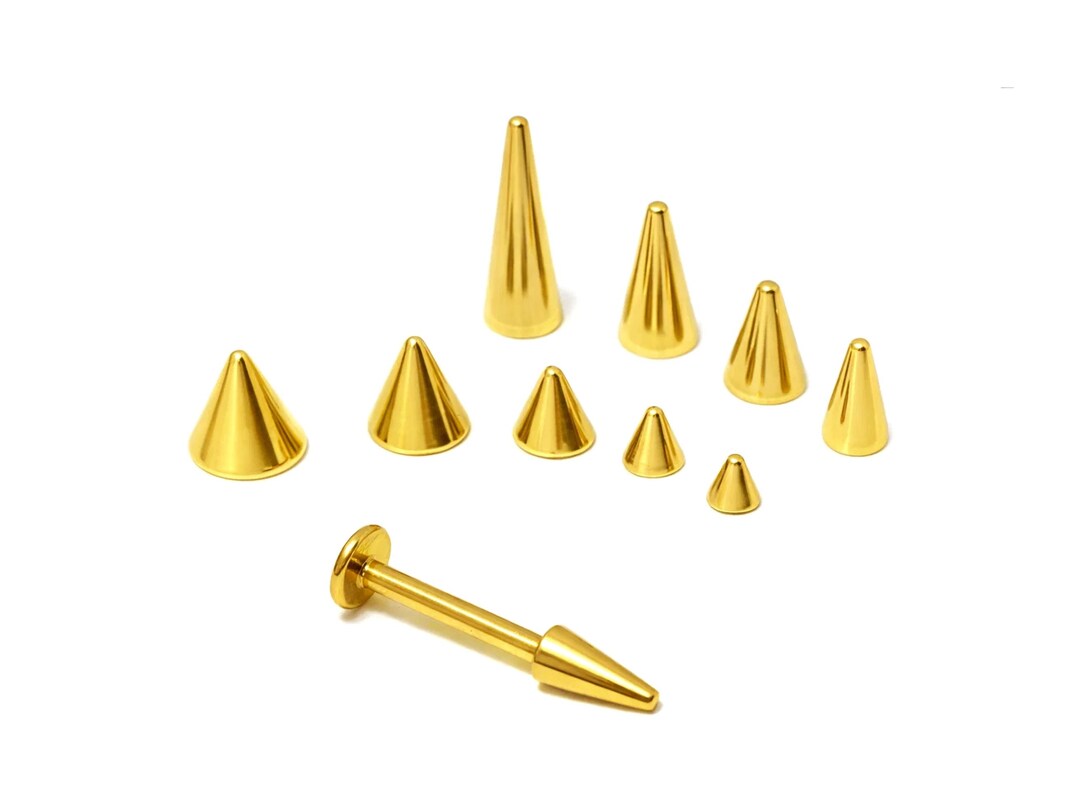 Gold Spike Lip Labret Stud Piercing: 18G 16G 14G Titanium, Custom Size ...