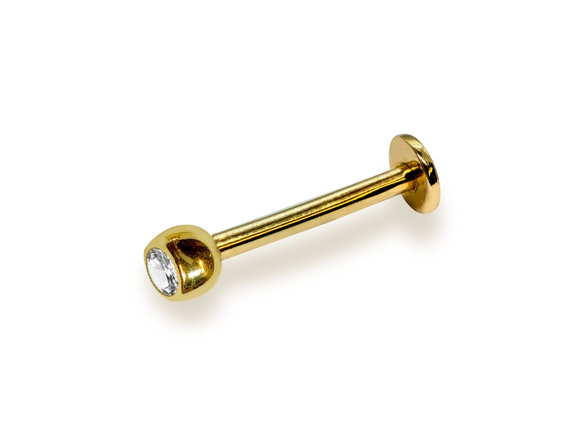 Labret Lip Piercing 14K Gold With Gem Crystal 16G Internally Threaded ...
