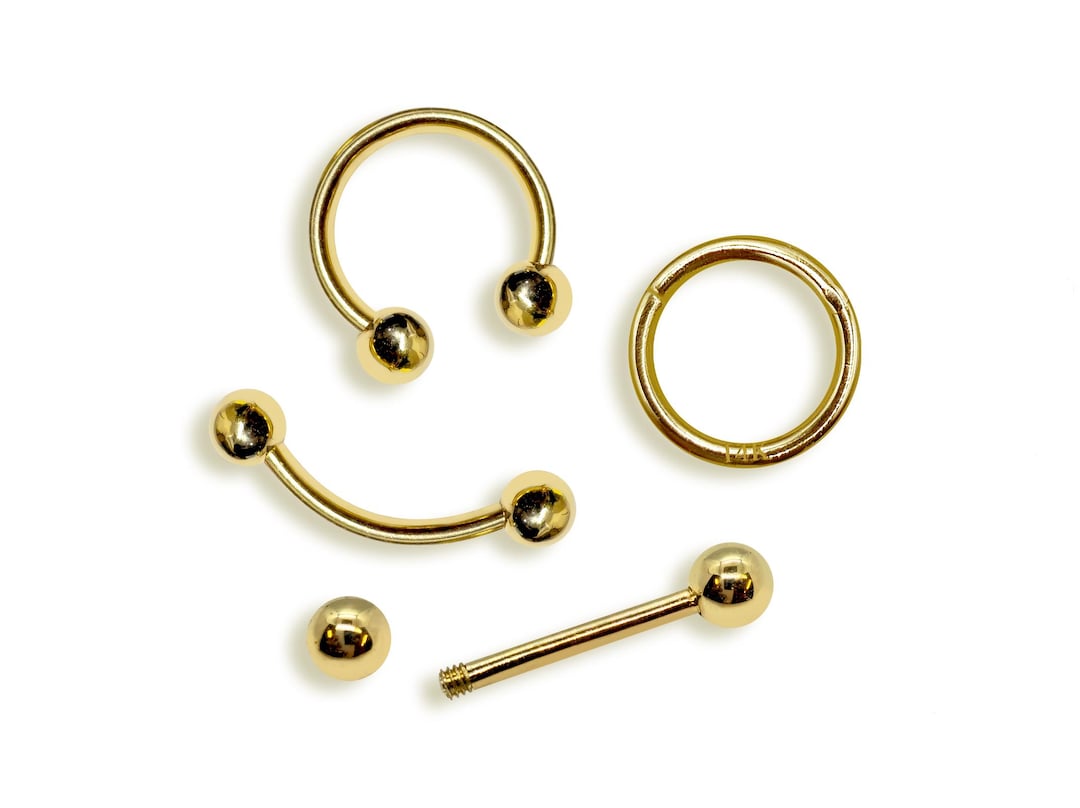 14K Gold Snug Piercing Jewelry All Types Horseshoe Bar, Clicker Ring ...