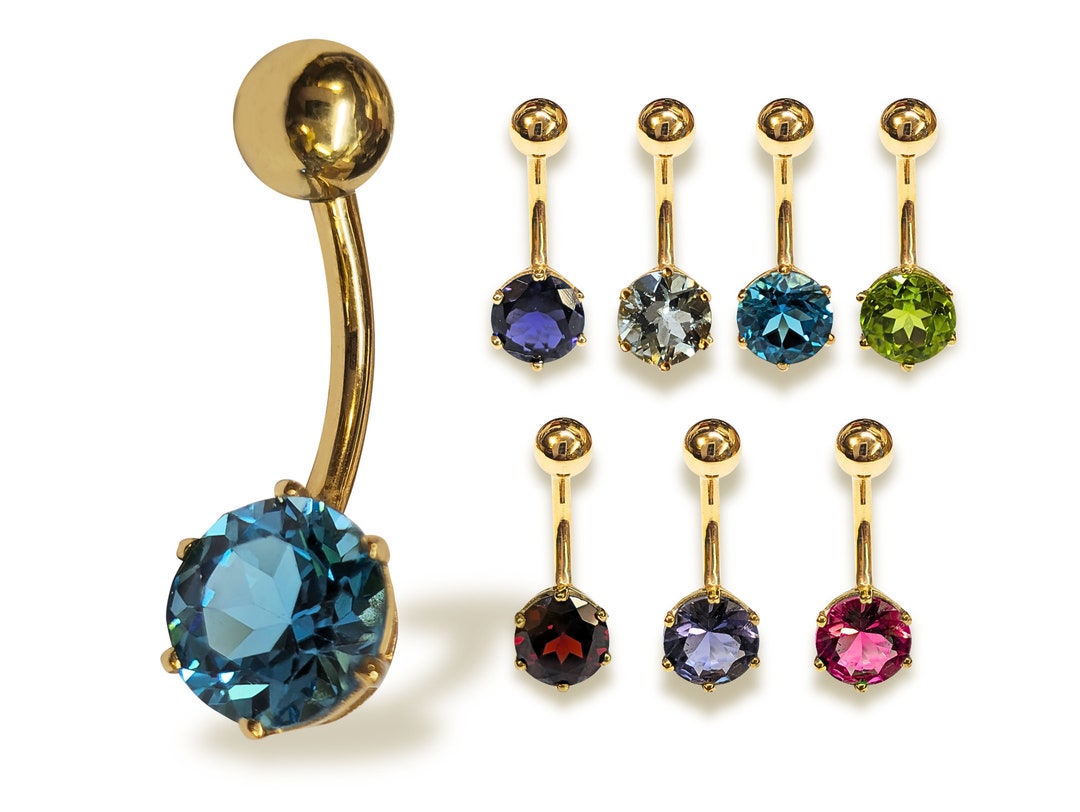 14K Solid Gold Belly Ring With Gemstone: Handmade Navel Jewelry - Etsy