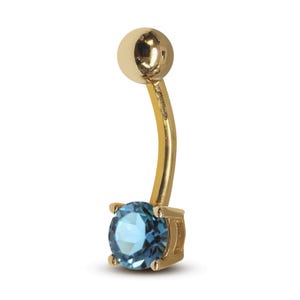 14K Solid Gold Belly Rings, Belly Bar, Navel Jewellery With Precious ...