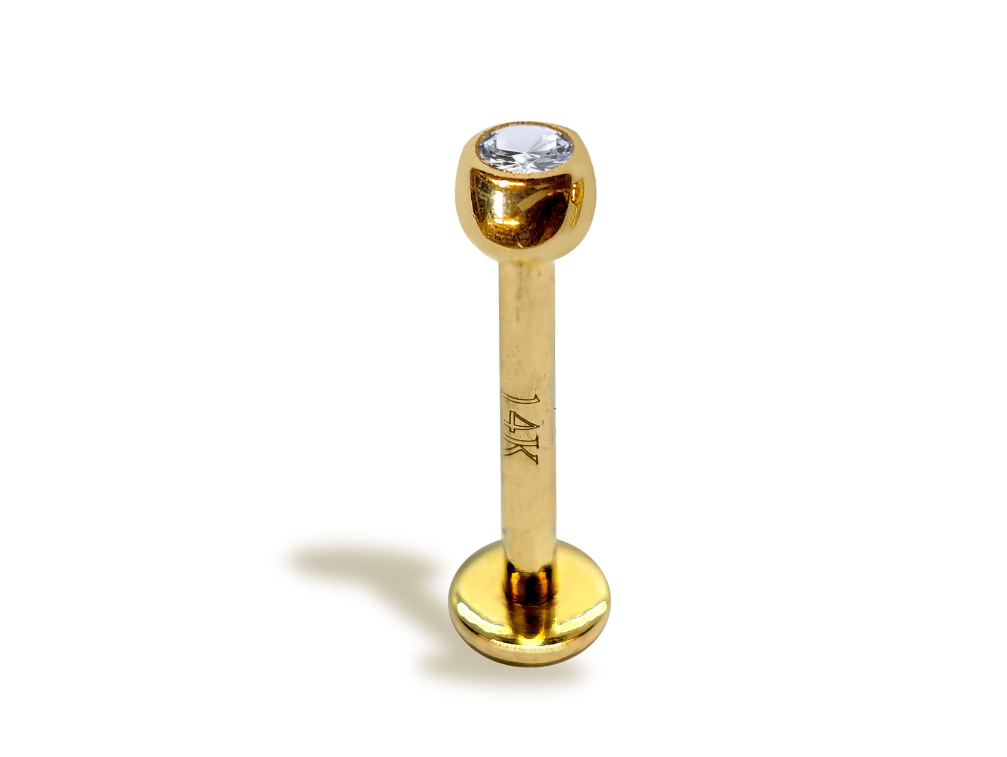 Labret Lip Piercing 14K Gold With Gem Crystal 16G Internally Threaded ...