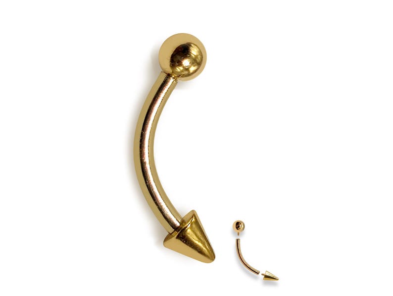 Eyebrow Piercing 14K Gold Spike/cone Internal Threaded Curved Barbell ...