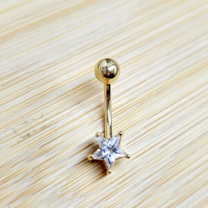 Solid 14K Gold Star Belly Ring 14K Gold Inverted Pentagram Star Belly ...