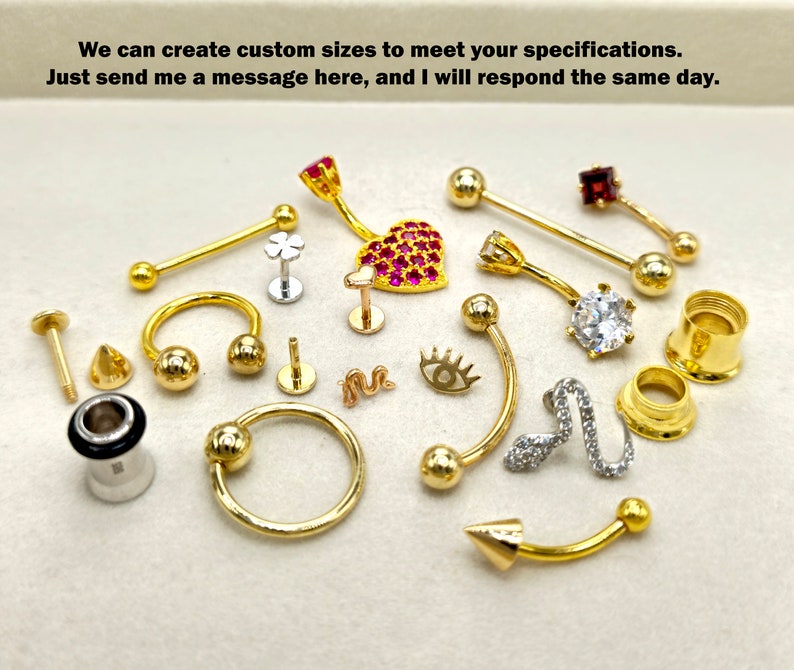 Labret Lip Piercing 14K Gold With Gem Crystal 16G Internally Threaded ...