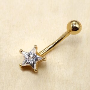 Solid 14K Gold Star Belly Ring 14K Gold Inverted Pentagram Star Belly ...