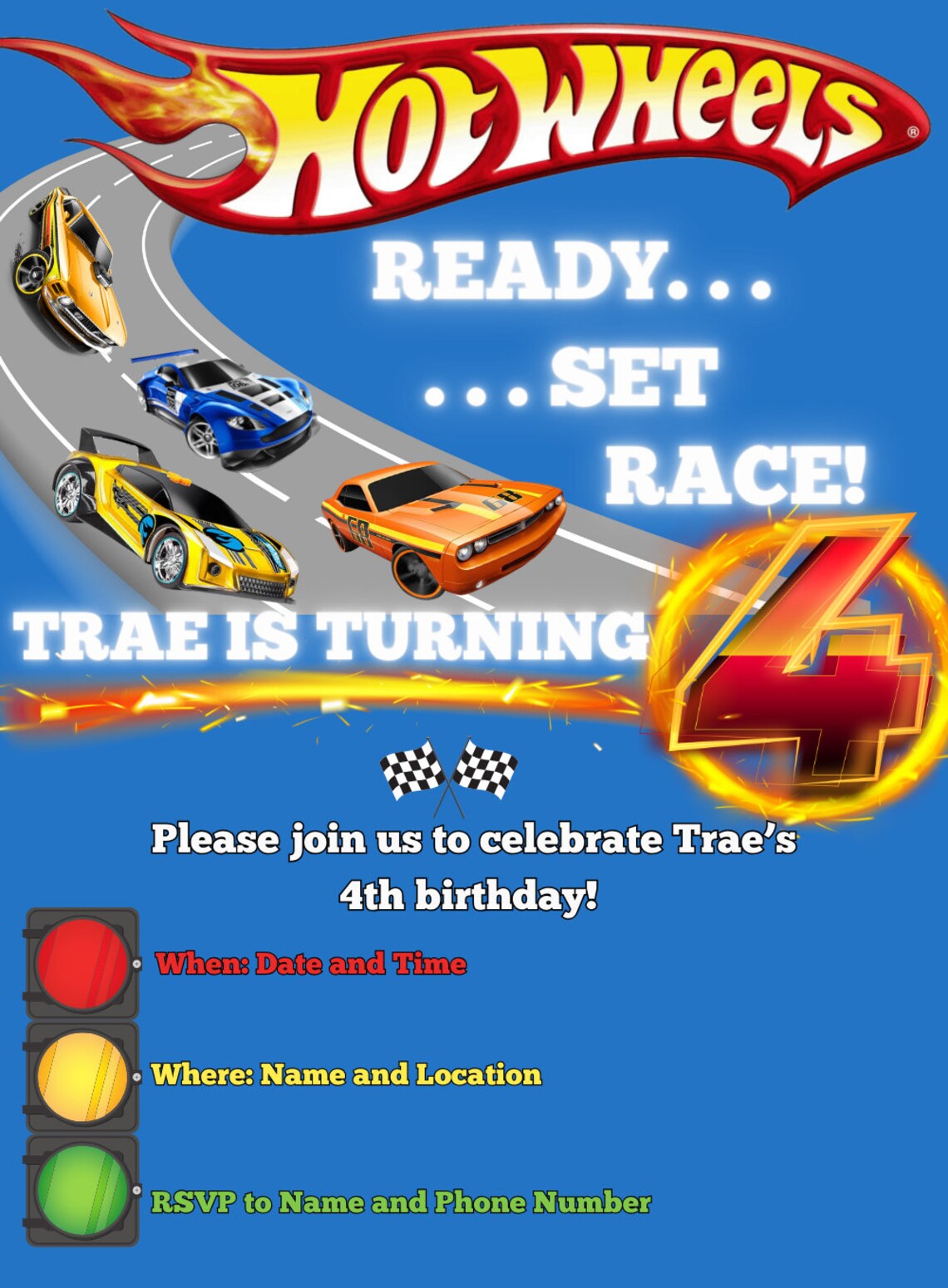 Hot Wheels Birthday Party Invitation Template - Etsy