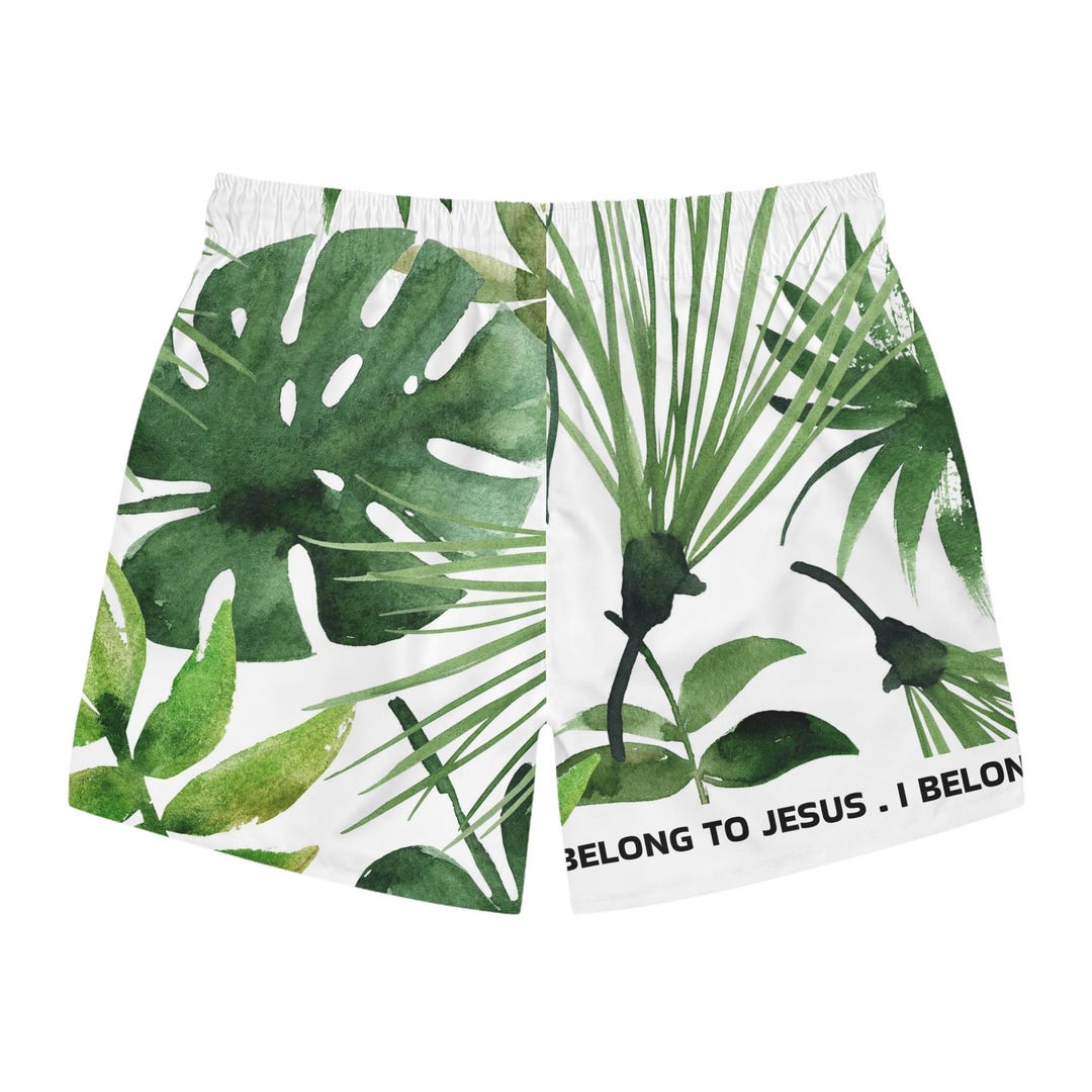 Jesus Swim Trunks With Palm Leaf Pattern, Religious Swim Shorts ...
