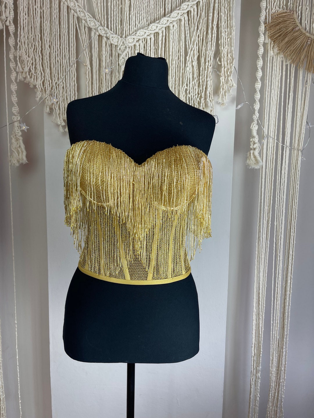 Handmade Glass Beaded Tassel Corset, Gold Sparkly Corset, Elegant ...