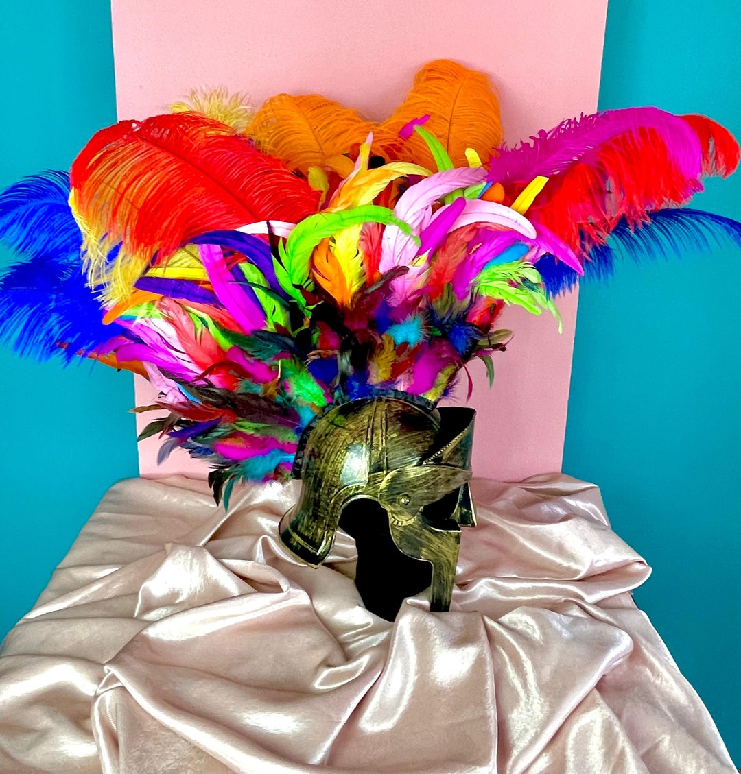 Rainbow Feather Mohawk Roman Gladiator Helmet: Pride Costume Headgear ...