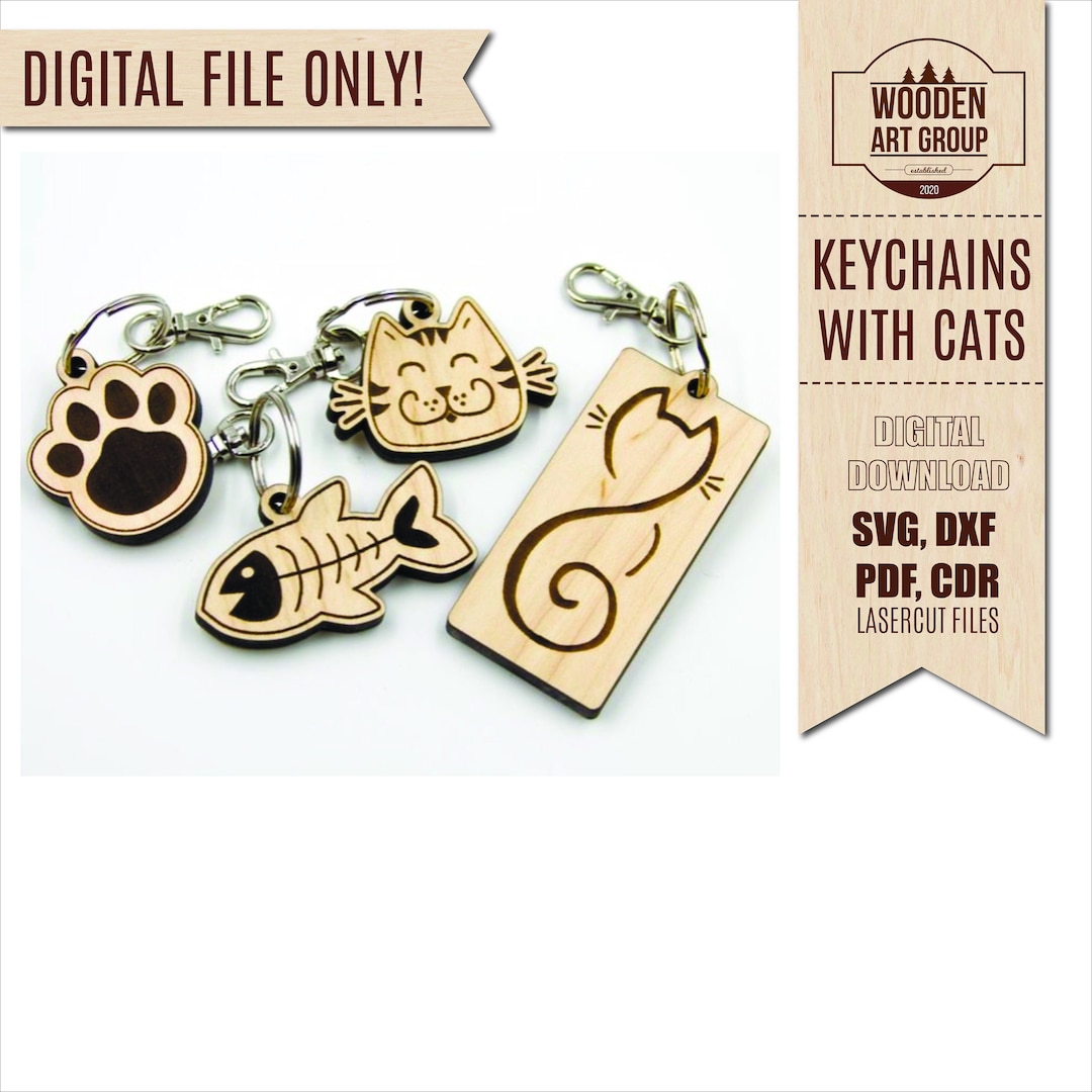Laser Cut Keychain, Laser Cut Files, Woodworking Plans, Cats Keychain ...