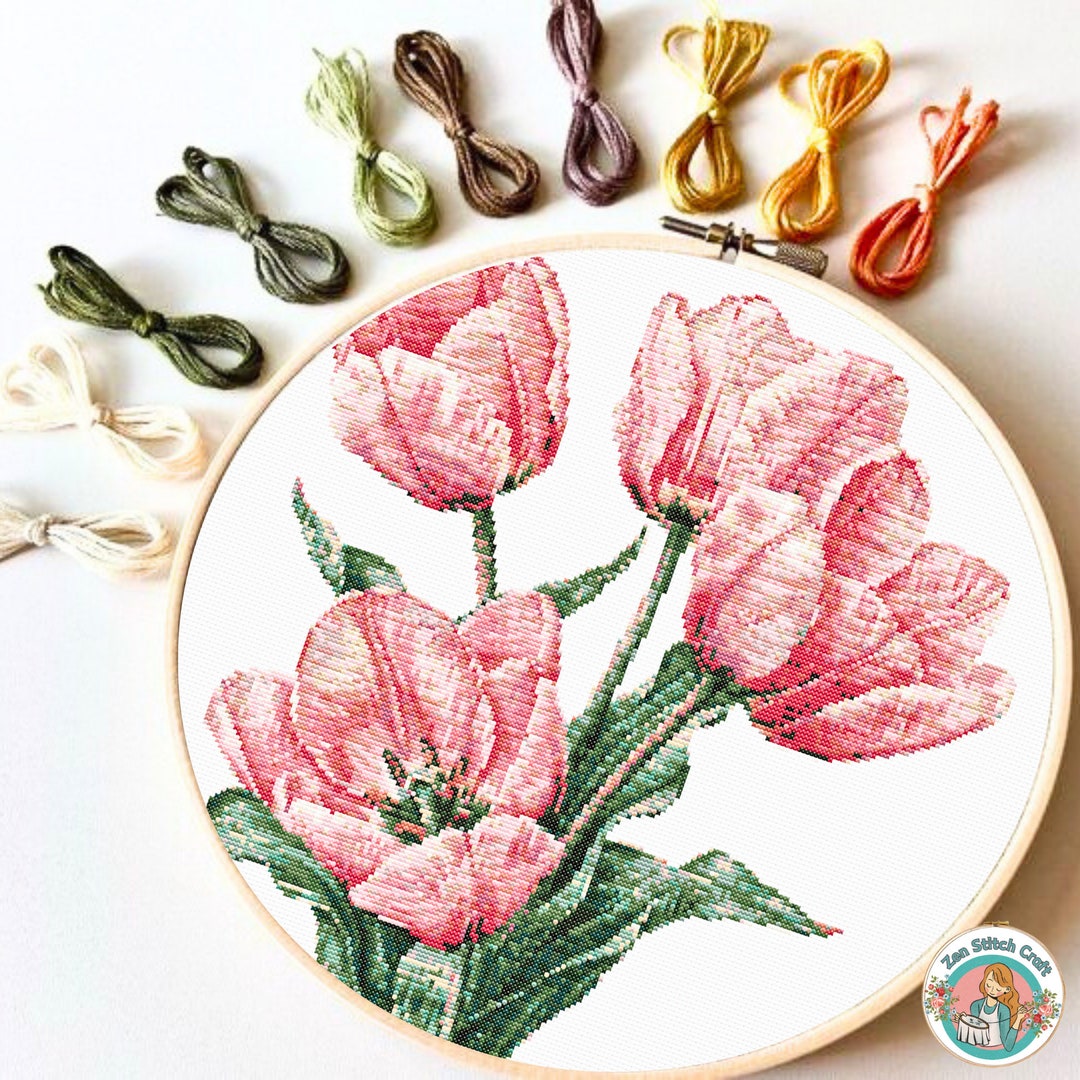 Tulips Floral Cross Stitch Pattern Embroidery, Floral Cross Stitch ...