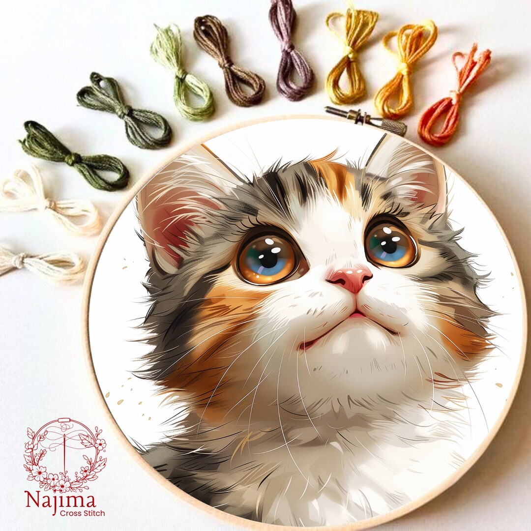 Calico Cat Cross Stitch Pattern, Big Eyes Embroidery (DIY) - Etsy