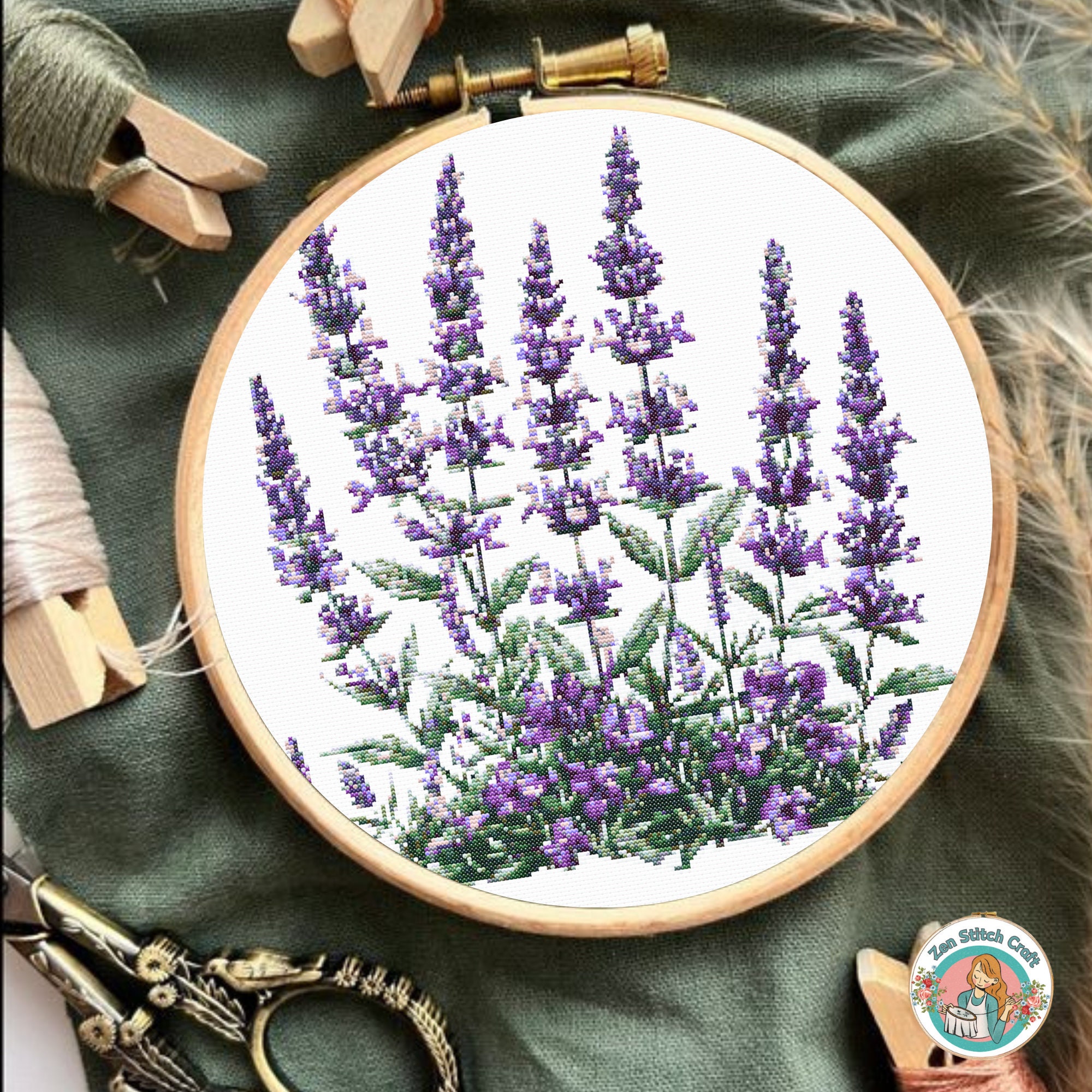 Modern Lavender Cross Stitch Pattern, Botanical Cross Stitch Designs ...