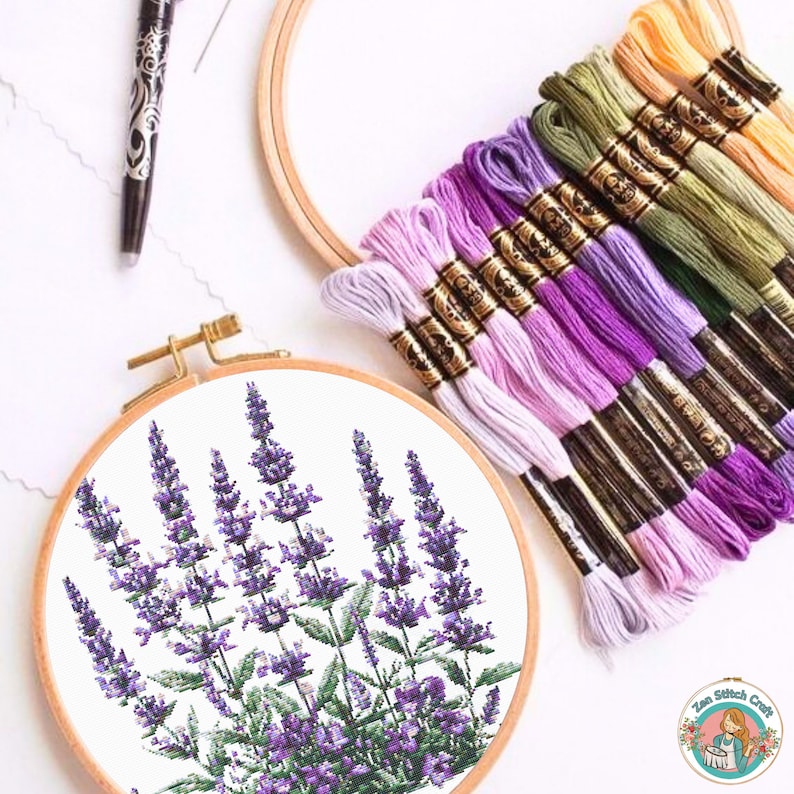 Modern Lavender Cross Stitch Pattern, Botanical Cross Stitch Designs ...