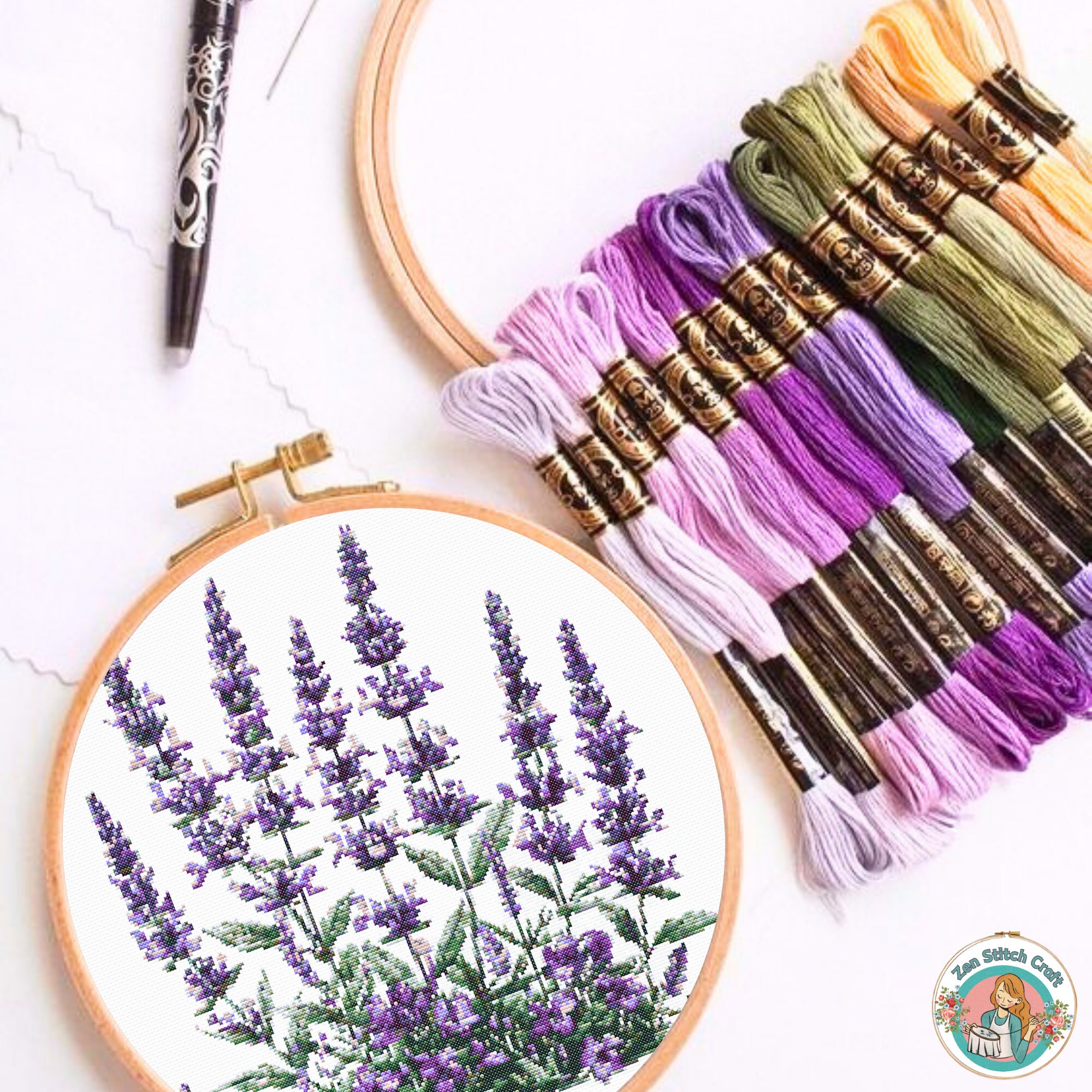 Modern Lavender Cross Stitch Pattern, Botanical Cross Stitch Designs ...