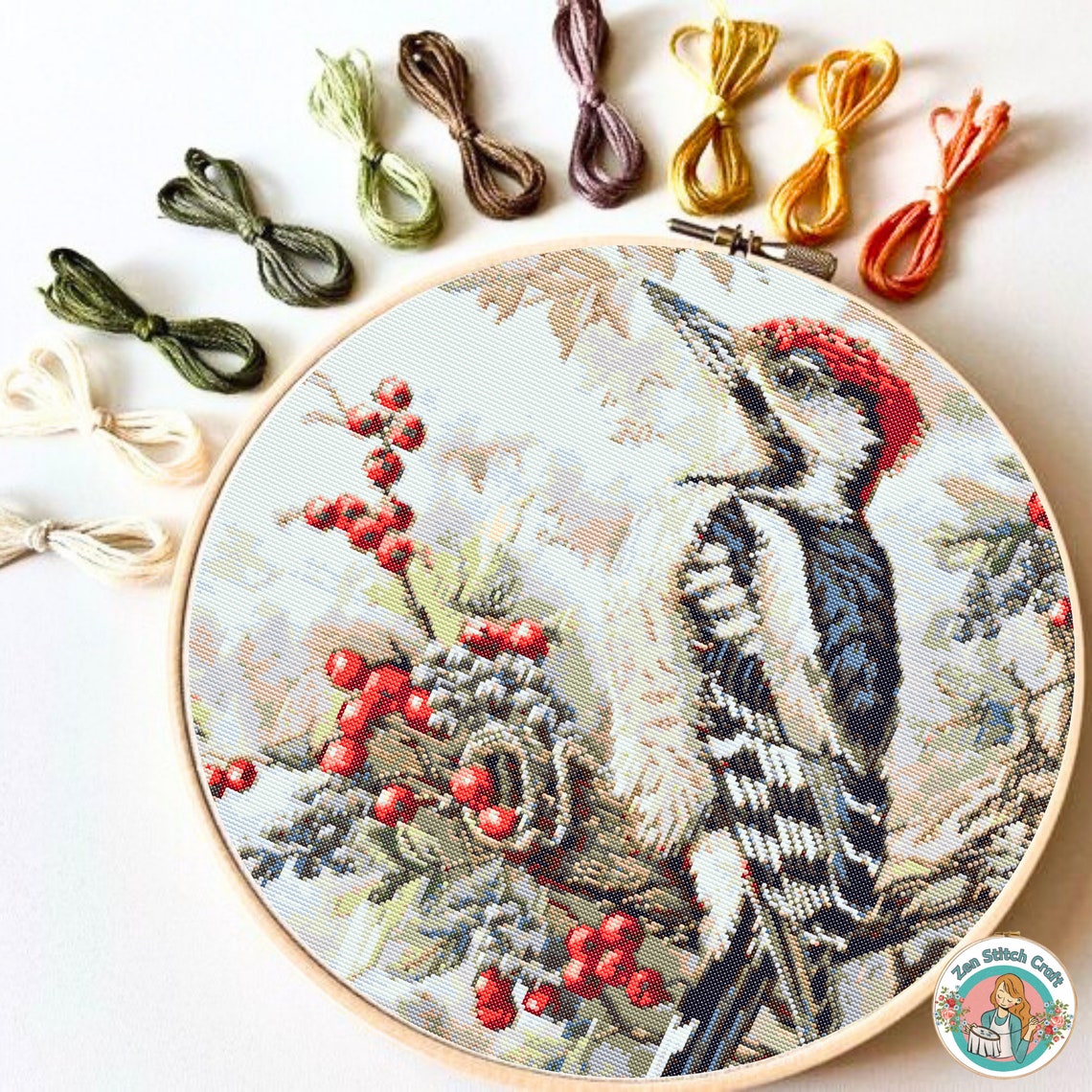 Woodpecker Cross Stitch Pattern: Bird Landscape Design (PDF Pattern) - Etsy