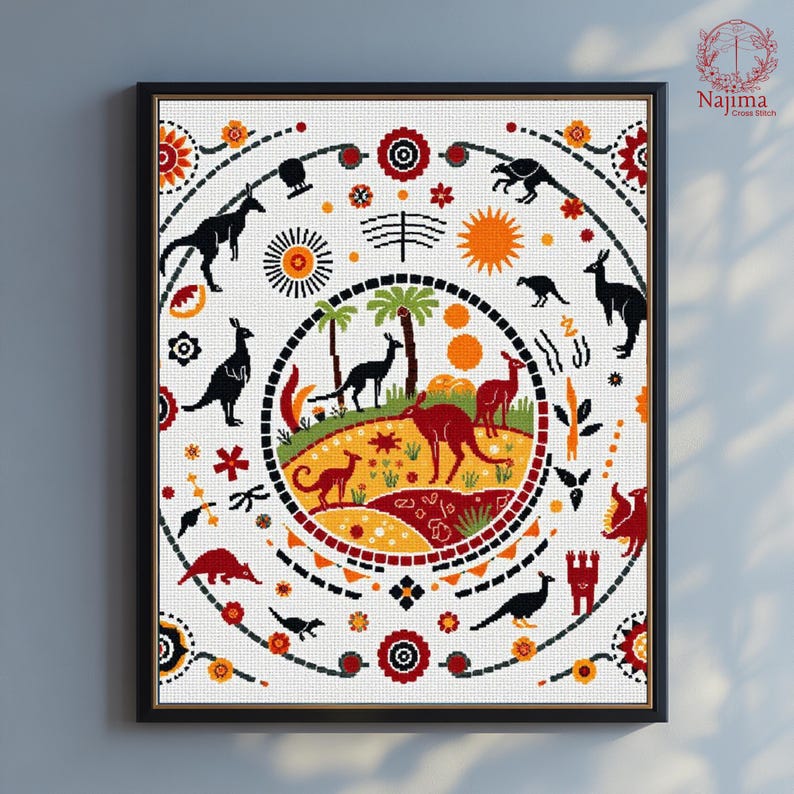 Australian Animals Cross Stitch Pattern, Kangaroo & Aboriginal Art ...
