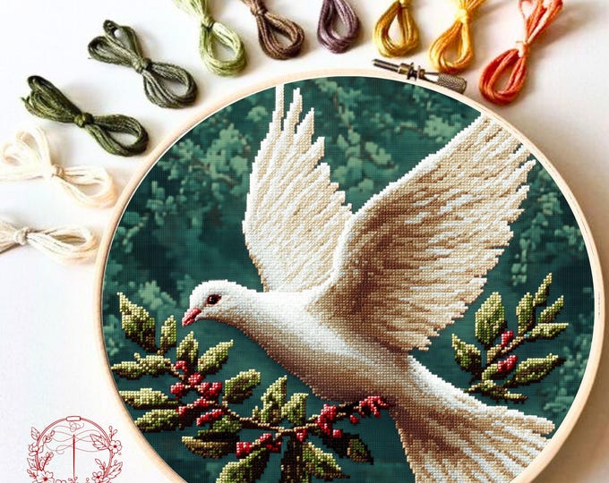 Christmas Dove Hand Embroidery Pattern, Floral Dove Pattern, Dove ...