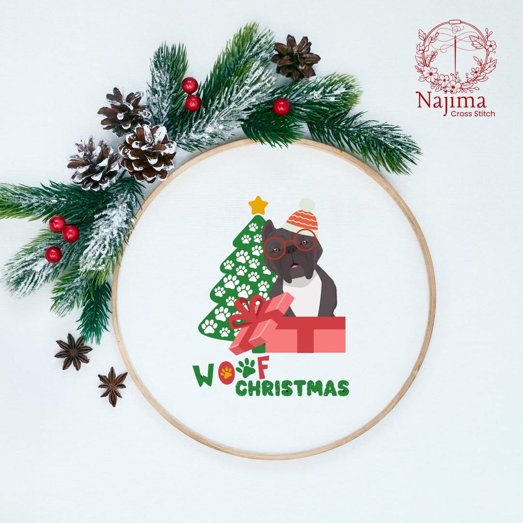 Frenchie Bulldog Cross Stitch Pattern, Christmas French Bulldog Puppy ...