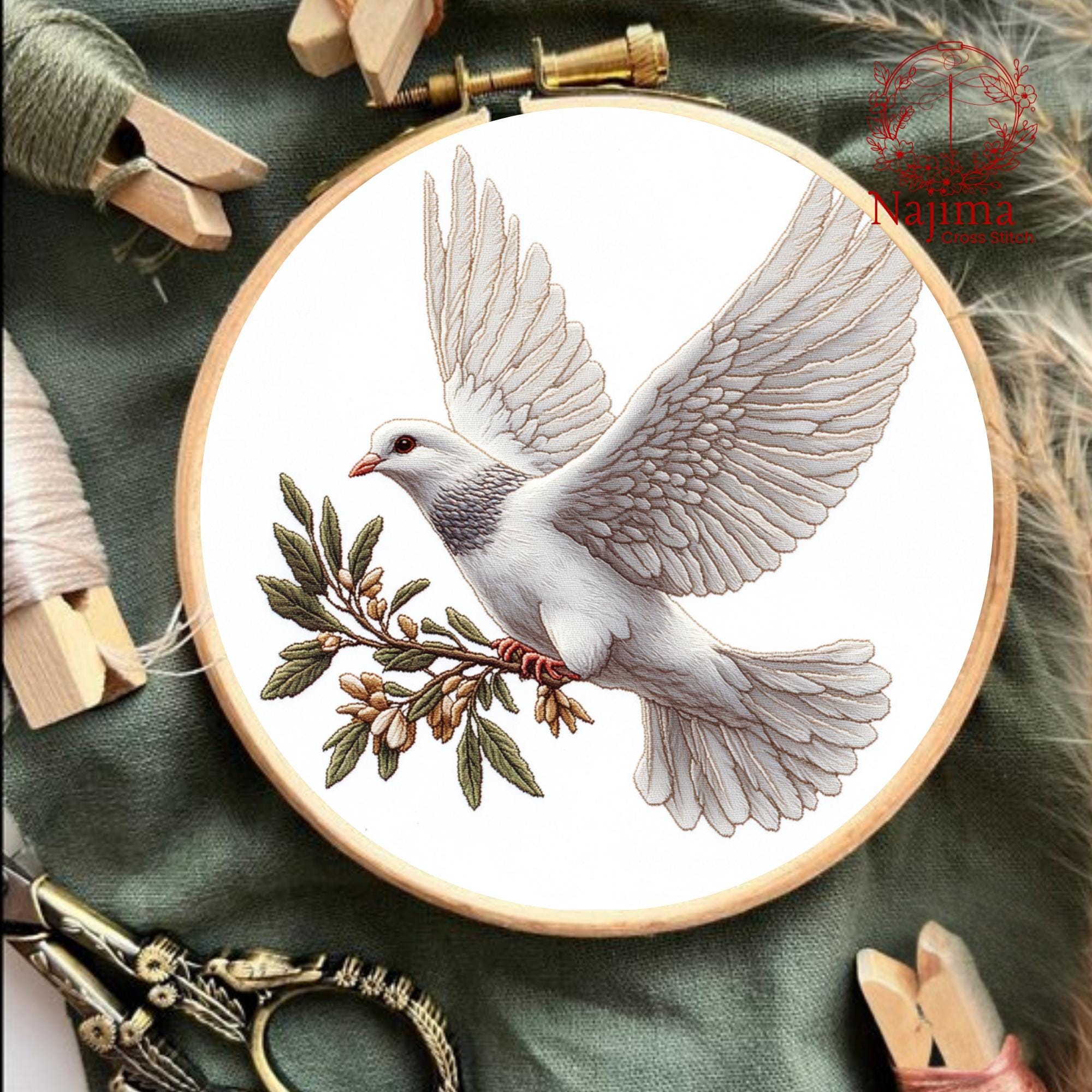 White Dove Cross Stitch Pattern: Olive Branch, Easter Decor (PDF ...