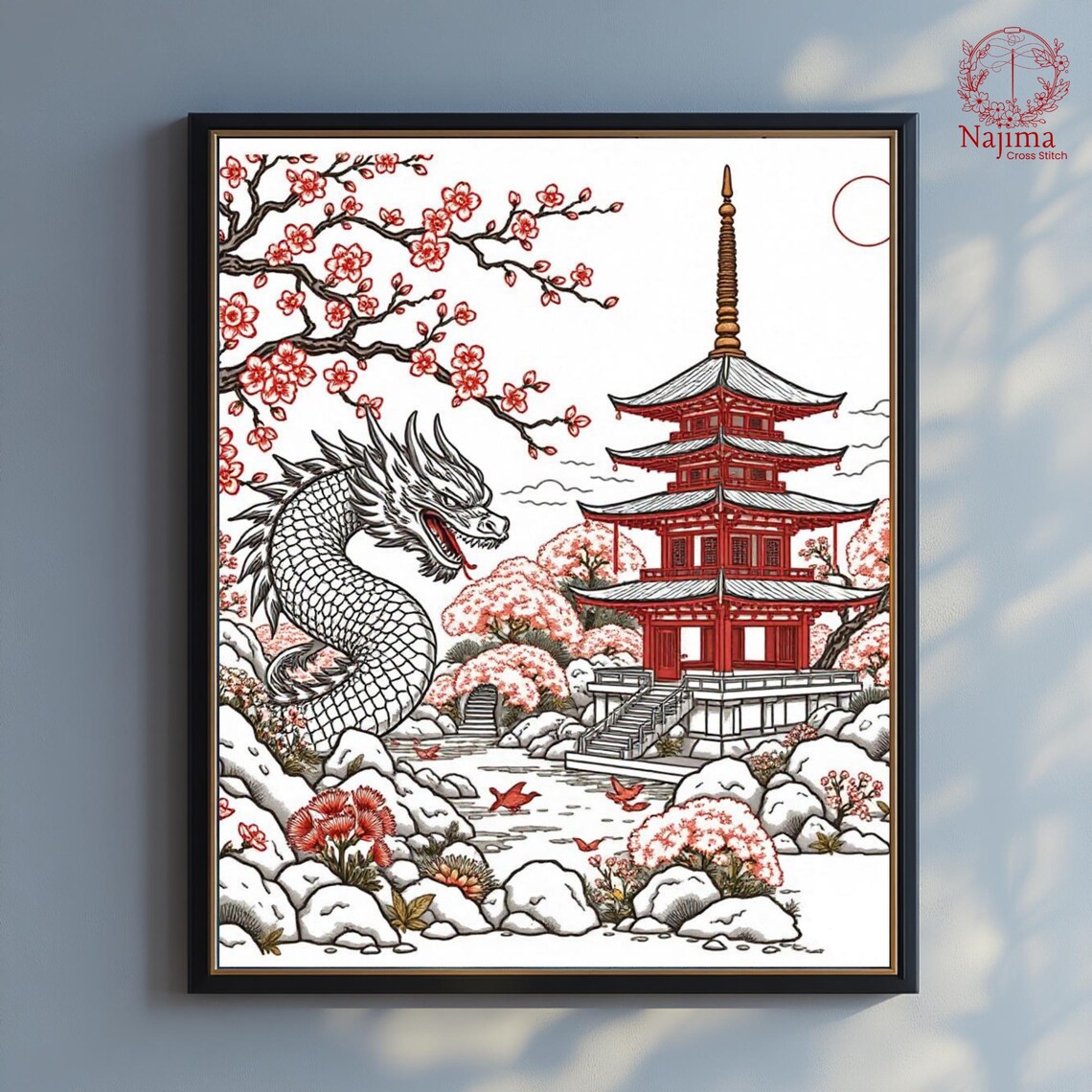 Asia Oriental Cross Stitch Pattern, Pagoda Temple Decorative Home Items ...