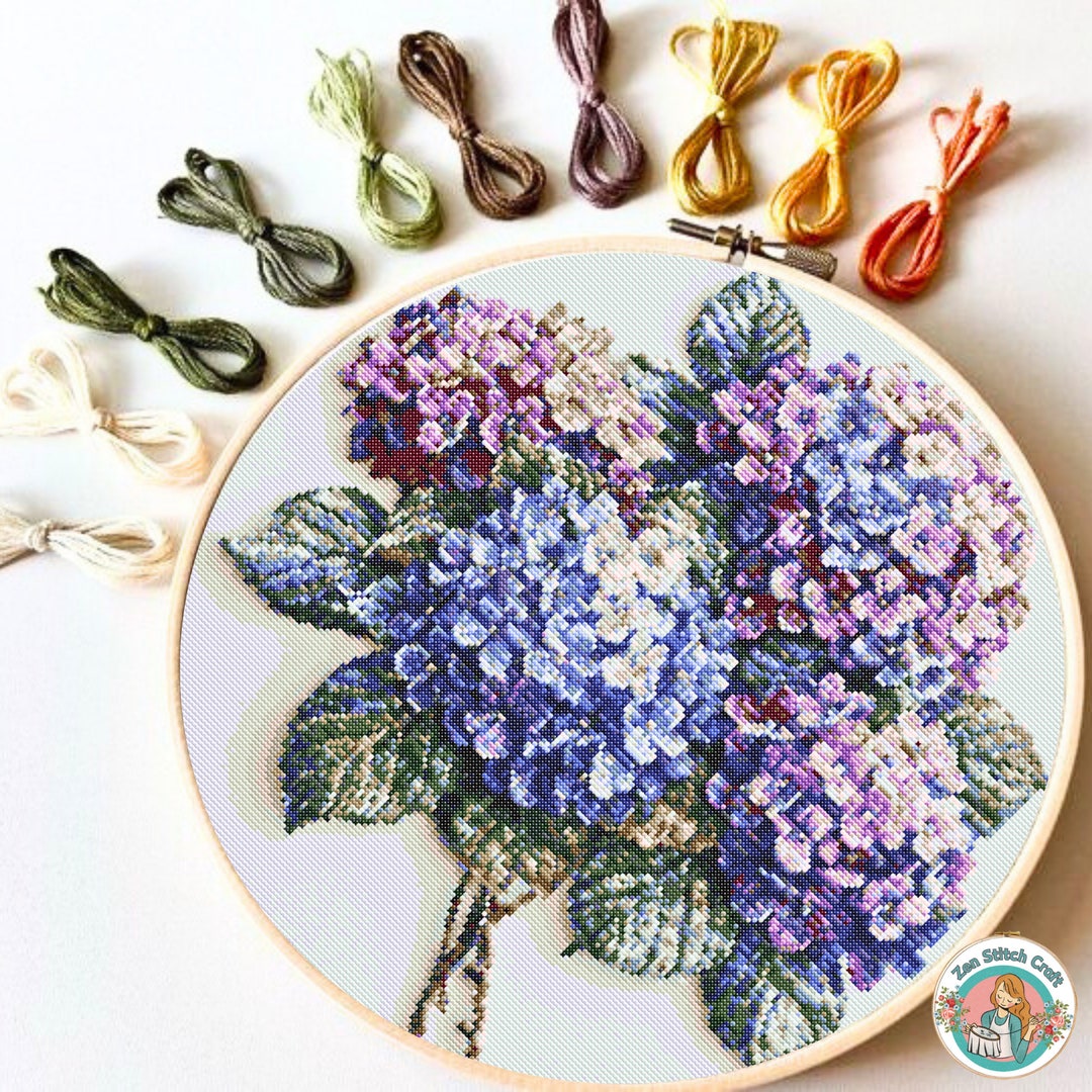 Modern Hydrangea Plant Cross Stitch Pattern, Botanical Cross Stitch ...