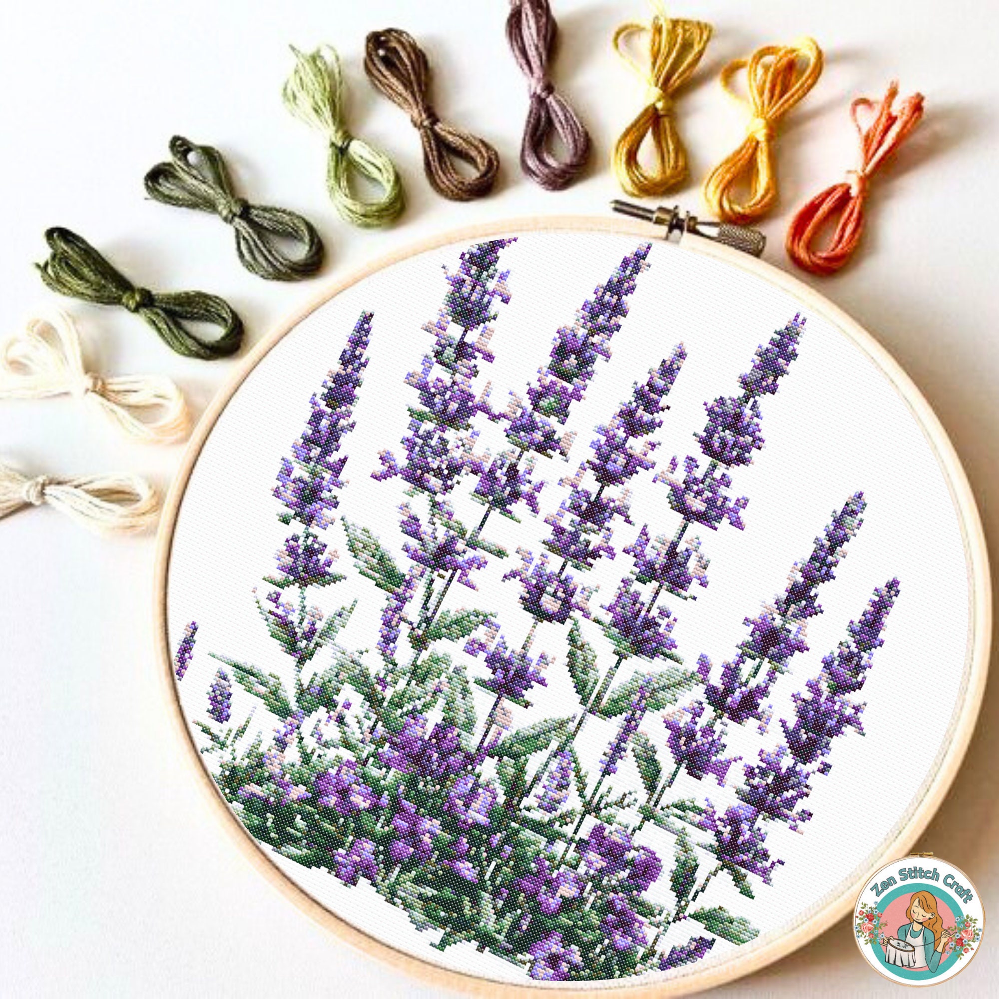 Modern Lavender Cross Stitch Pattern, Botanical Cross Stitch Designs ...