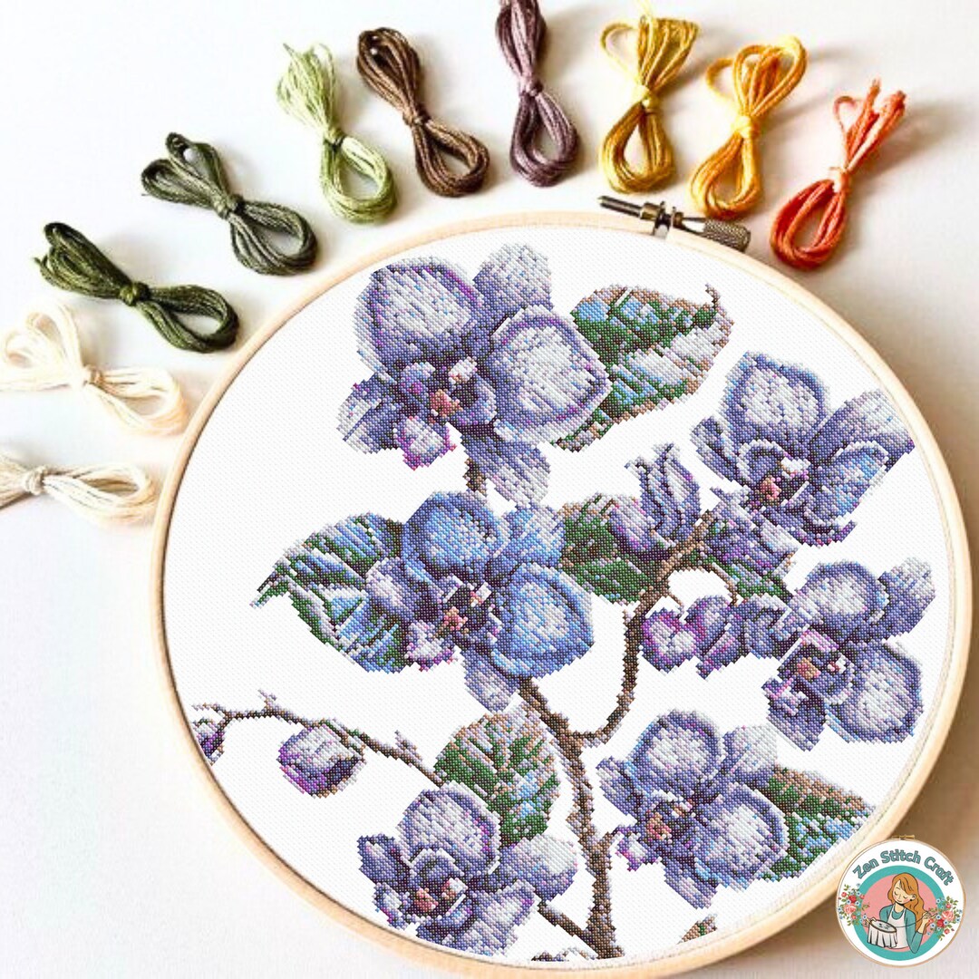 Modern Orchid Floral Cross Stitch Pattern, Botanical Cross Stitch ...