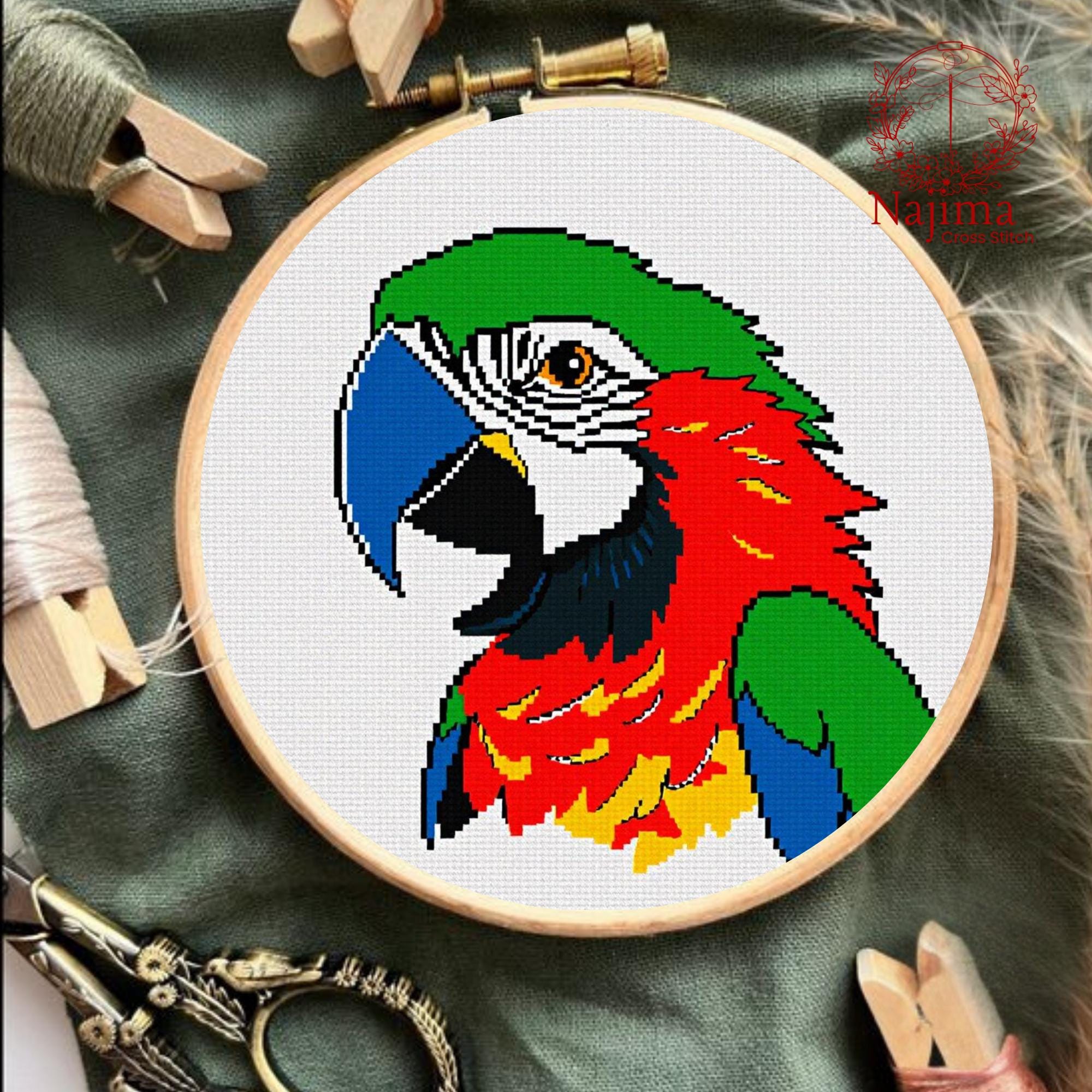 Colorful Parrot Cross Stitch Pattern: Beginner Embroidery (PDF Pattern ...