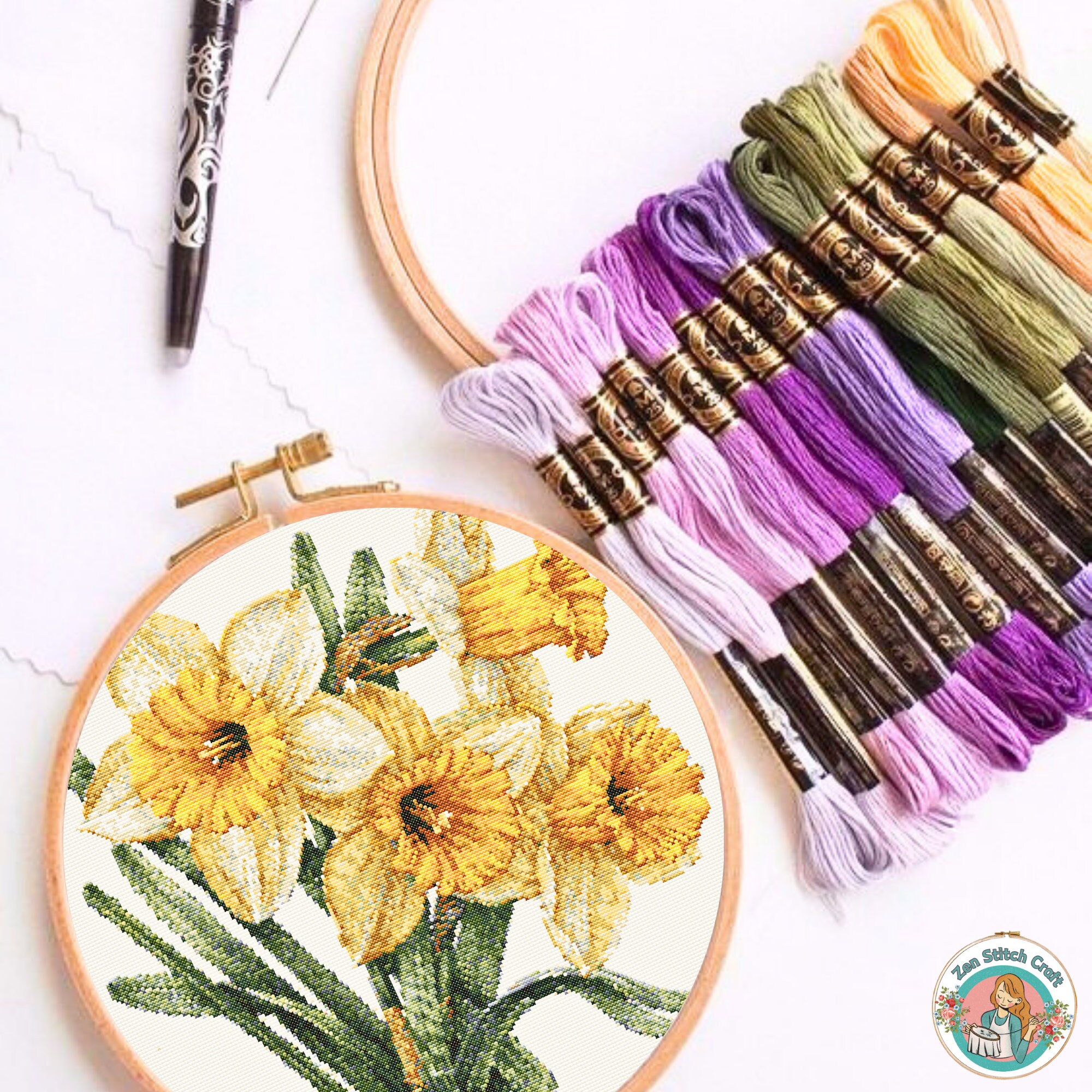 Daffodil Floral Cross Stitch Pattern Embroidery, Botanical Cross Stitch ...