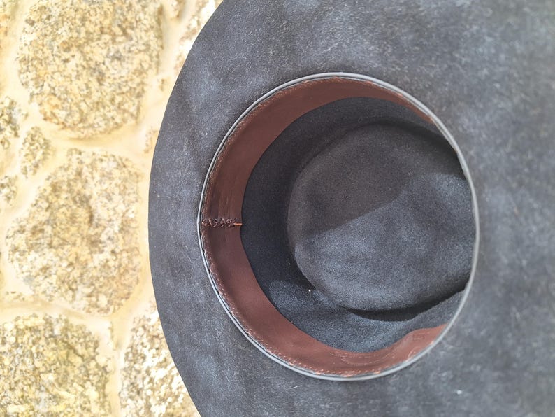 Handcrafted 100% Rabbit Fur Felt Flat Brim Fedora Western Weight Hat ...