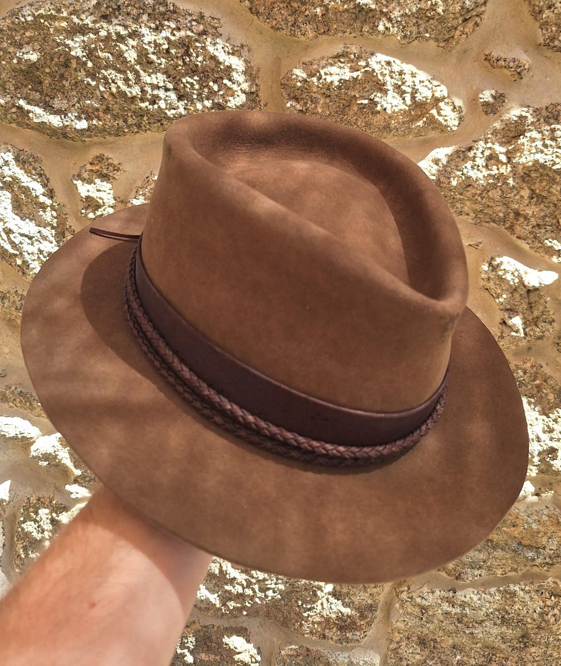 Brown Flat Brim Waterproof Fedora Rabbit Furfelt Hat. - Etsy
