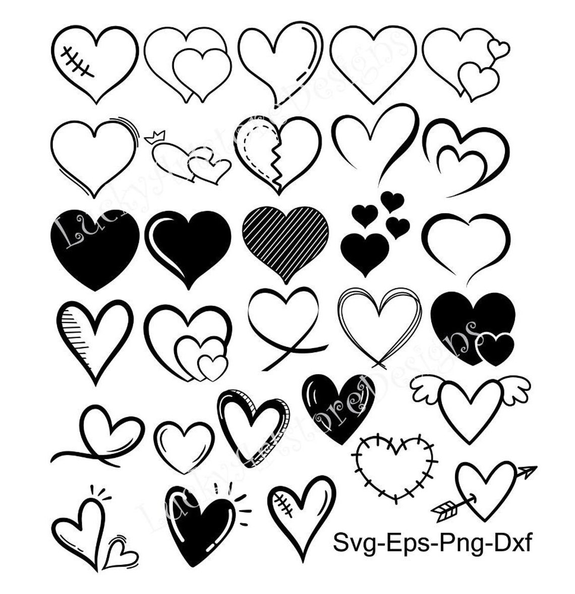Heart Svg Bundle, Heart Svg, Heart Png, Hand Drawn Heart Svg, Heart ...