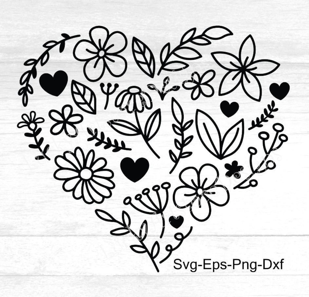 Flower Heart Svg, Heart Flower Svg Design, Flower Svg, Love Svg, Floral ...