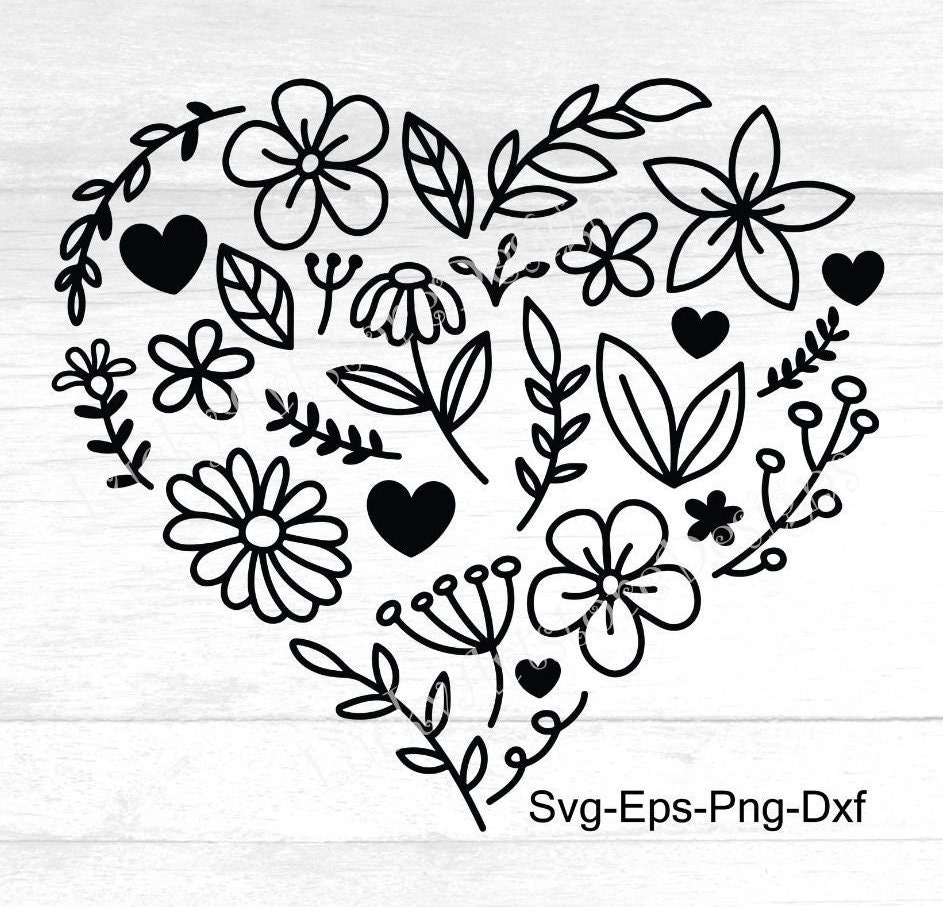 Flower Heart Svg, Heart Flower Svg Design, Flower Svg, Love Svg, Floral ...